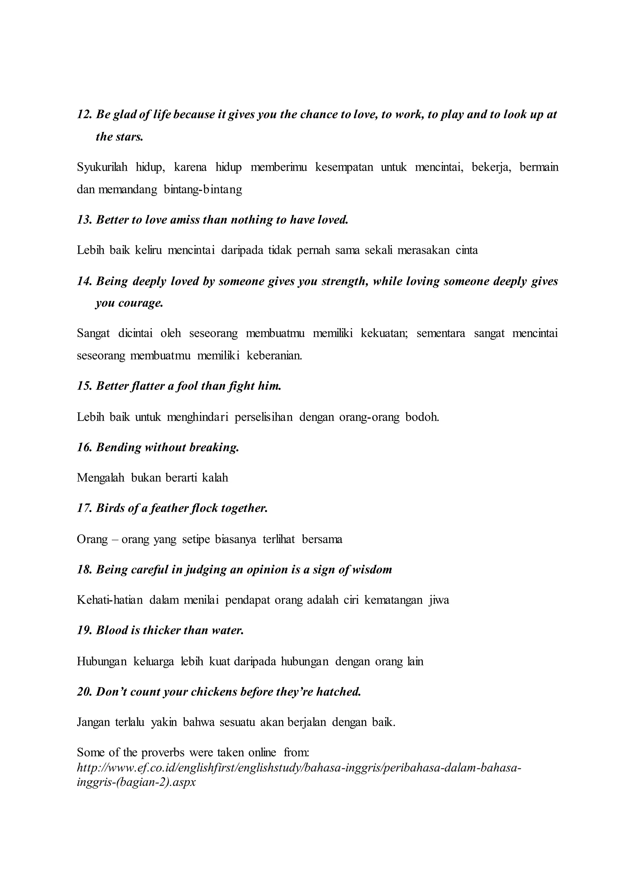 PROVERBS DALAM BAHASA INGGRIS & ARTINYA | DOCX