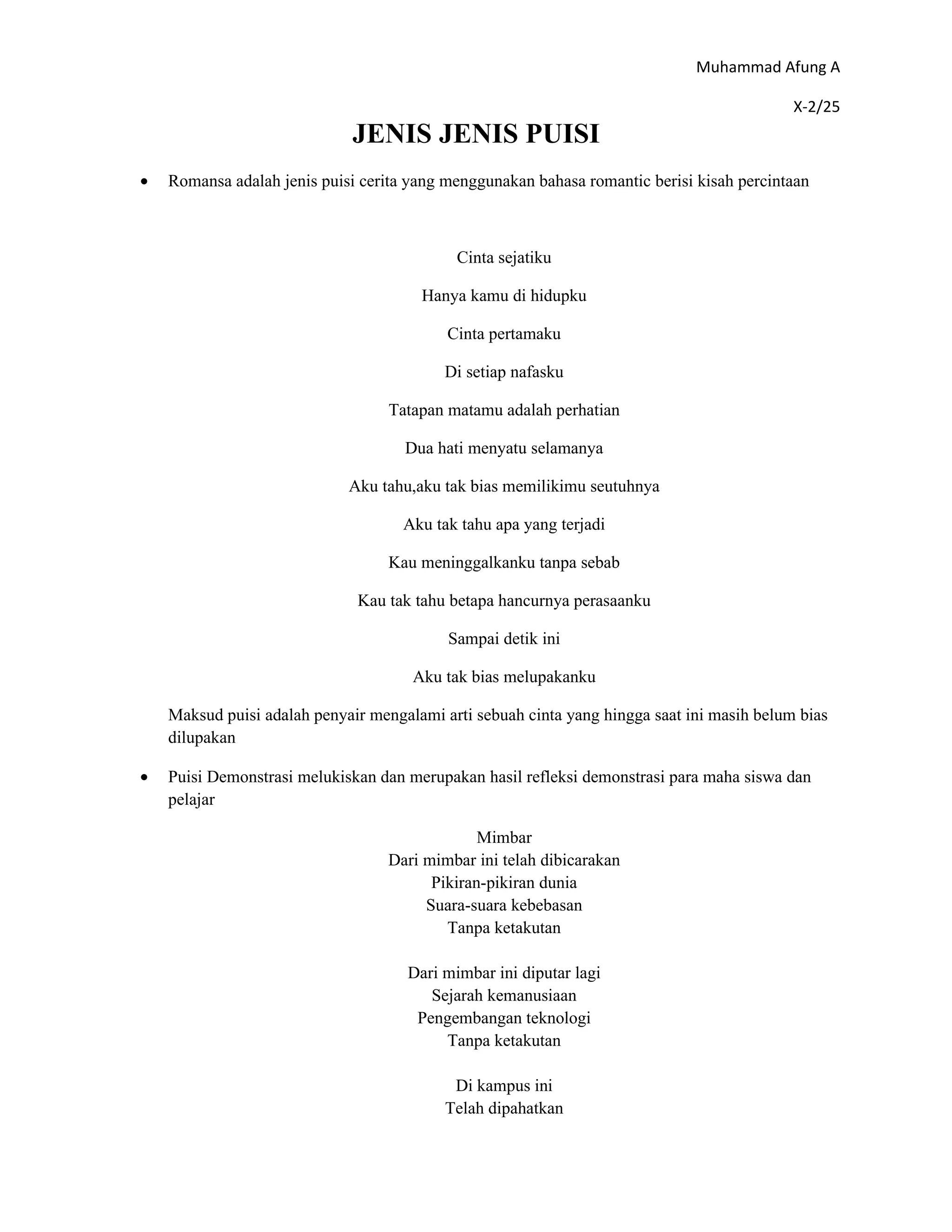 Jenis Puisi dan contohnya | DOC