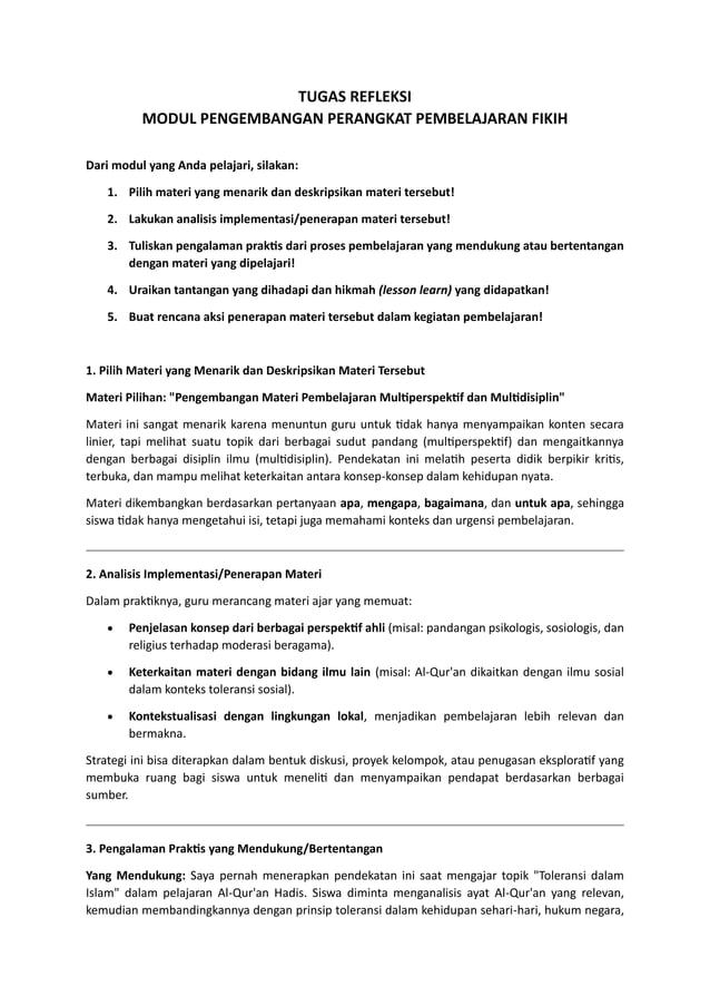 TUGAS REFLEKSI MODUL PENGEMBANGAN PERANGKAT PEMBELAJARAN | PDF