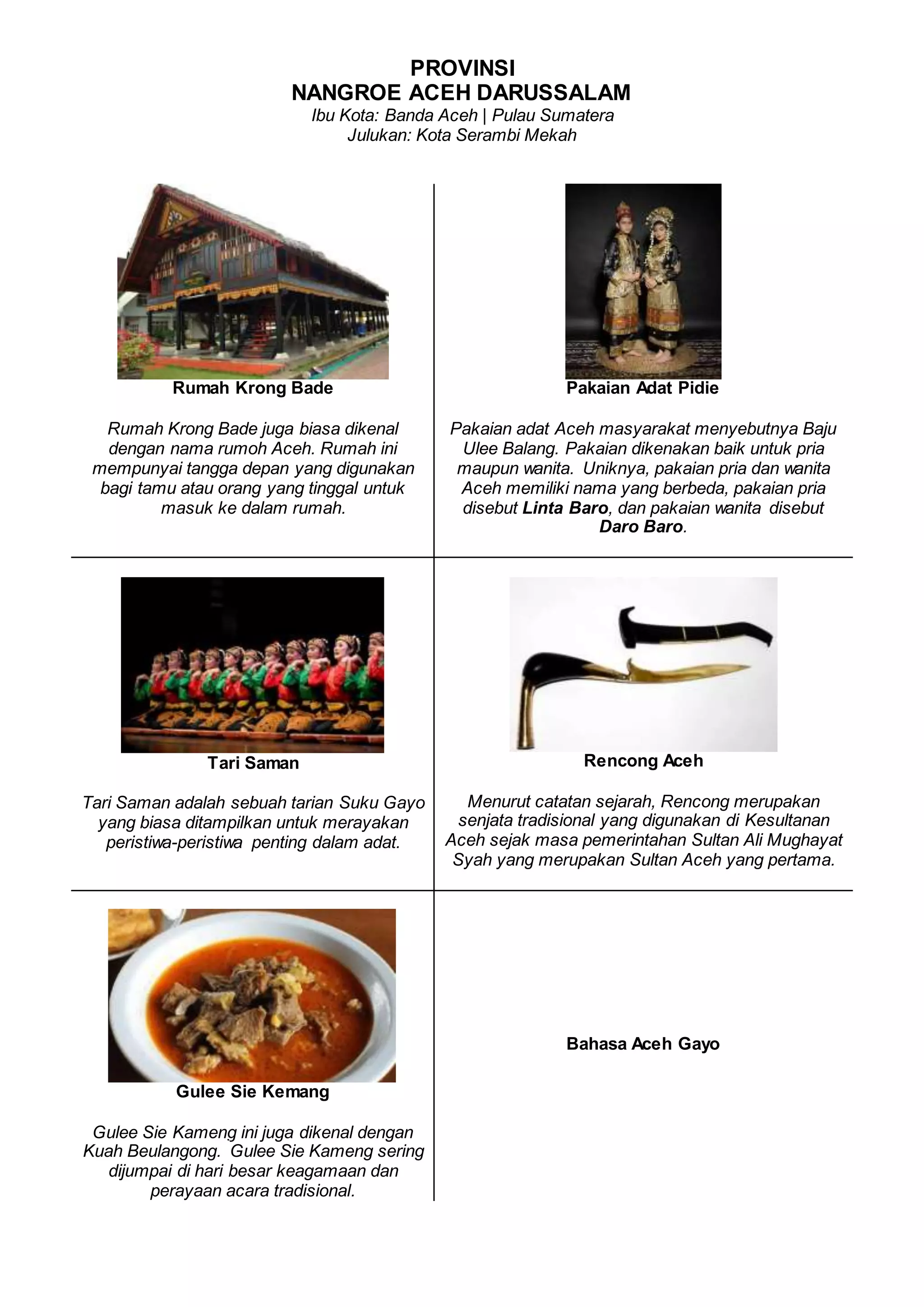 Keanekaragaman Budaya Indonesia (34 Provinsi) | DOCX