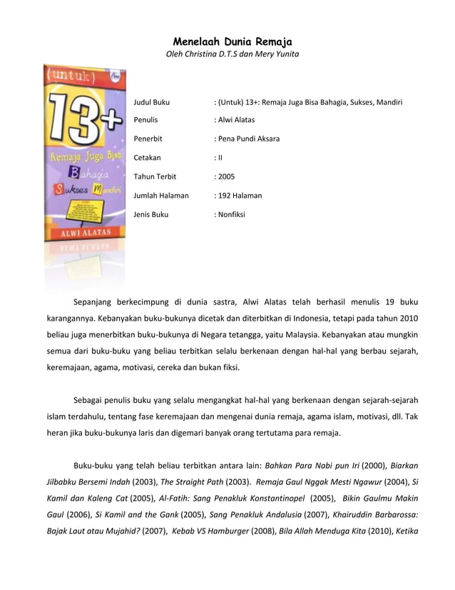 Tugas resensi (Menelaah Dunia Remaja) | PDF