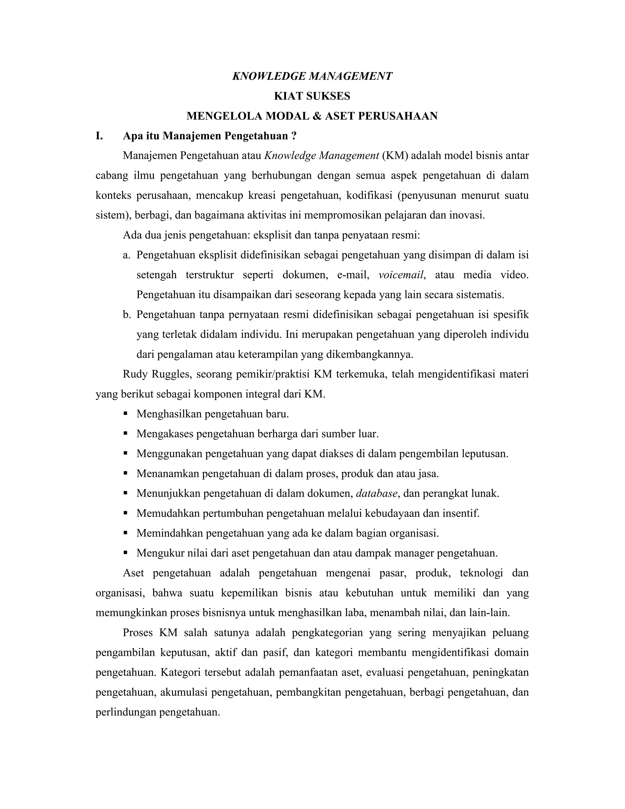 Knowledge Management Kiat Sukses Mengelola Modal & Aset Perusahaan | PDF