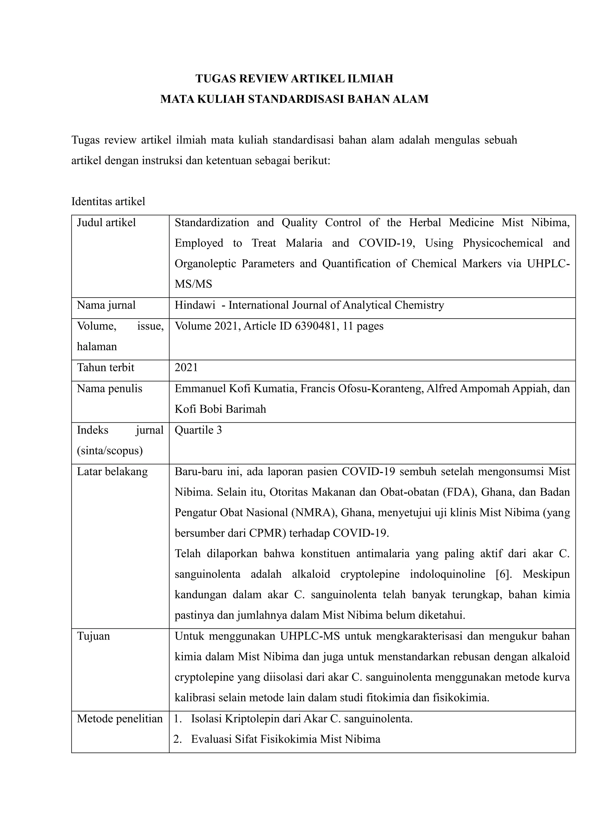 artikel review standarisasi bahan alam farmasi | PDF
