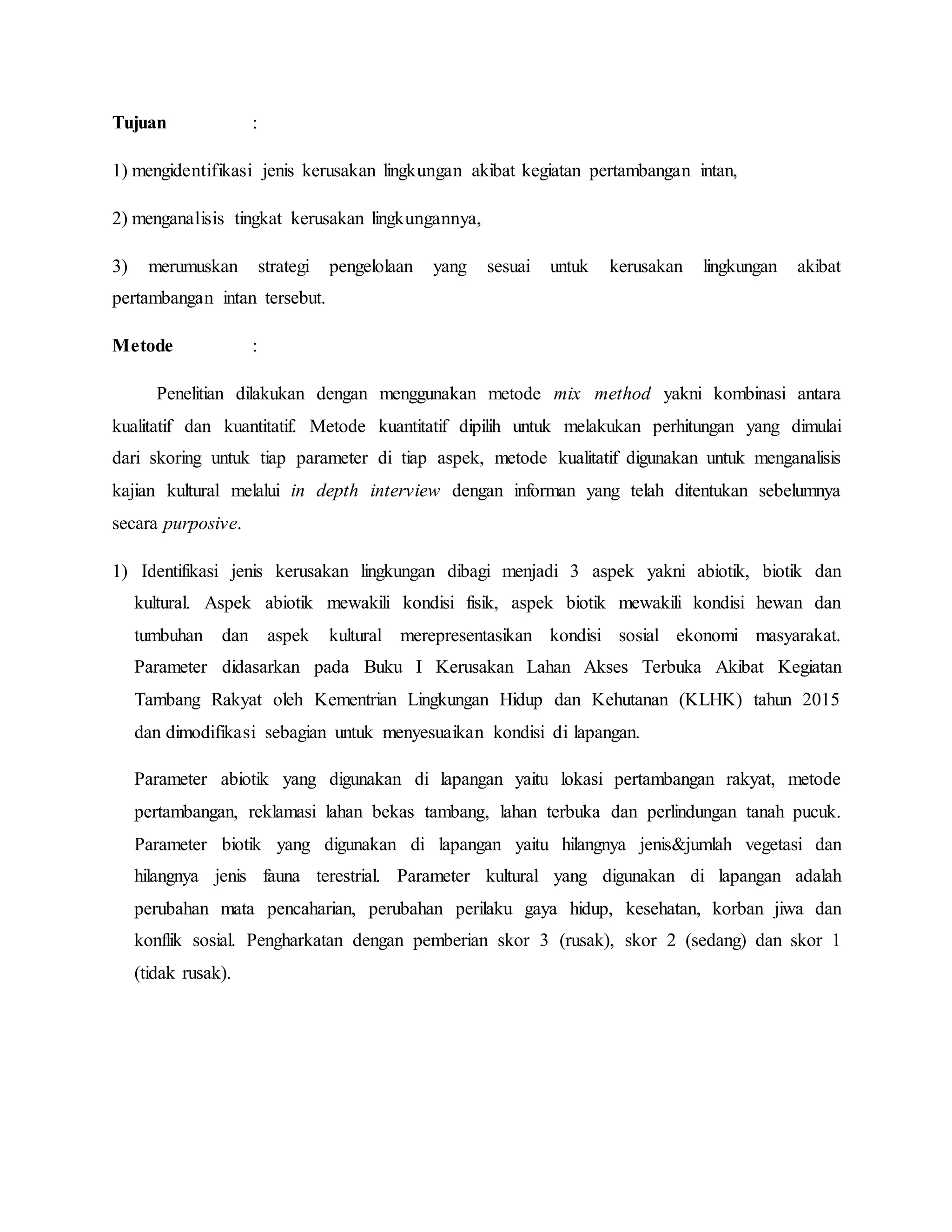 Kajian Kerusakan Lingkungan pada Tambang Intan Berbasis Pertambangan ...