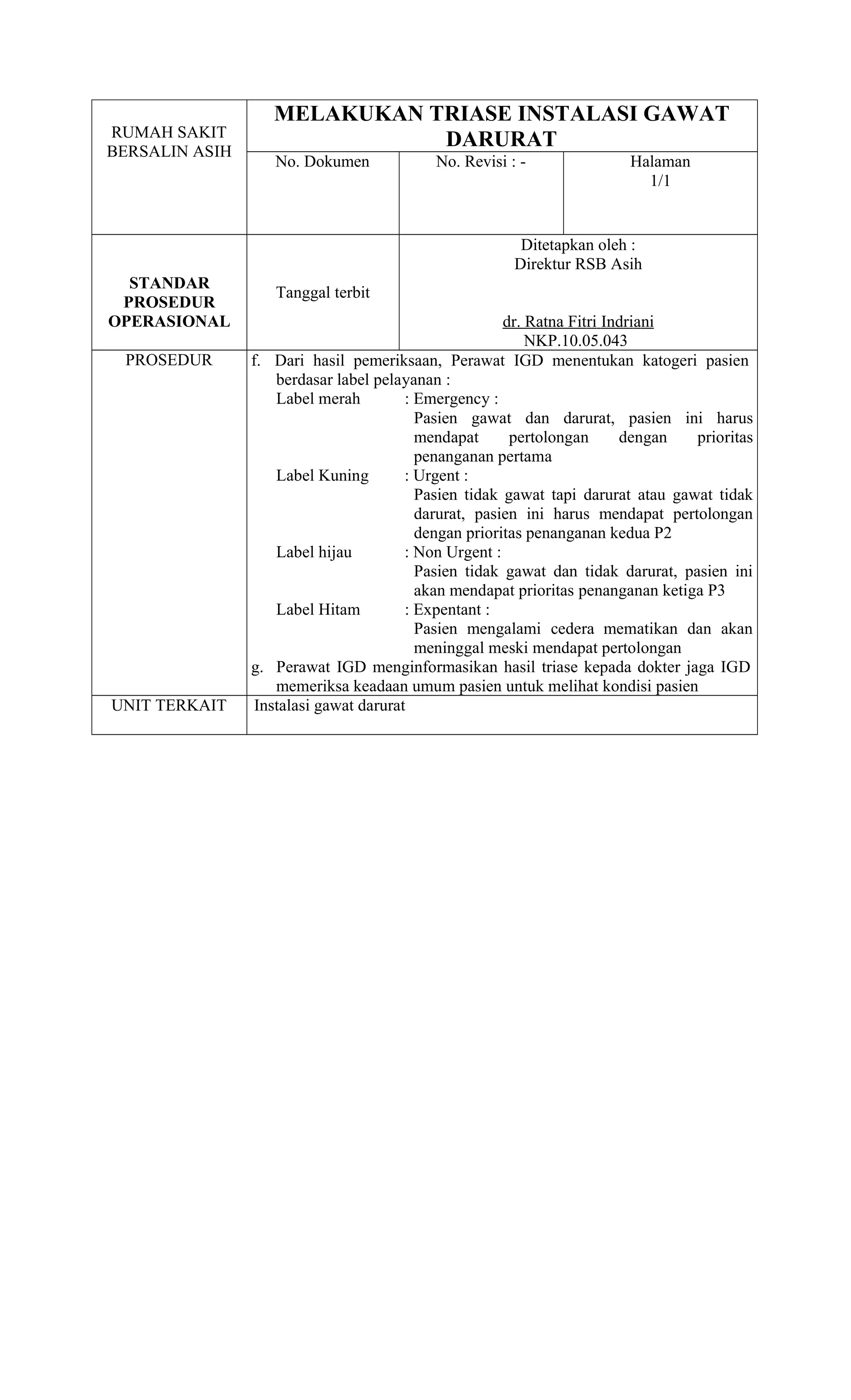STANDAR OPERASIONAL PROSEDUR DAN DIAGRAM ALIR PEMERIKSAAN PASIEN DI ...