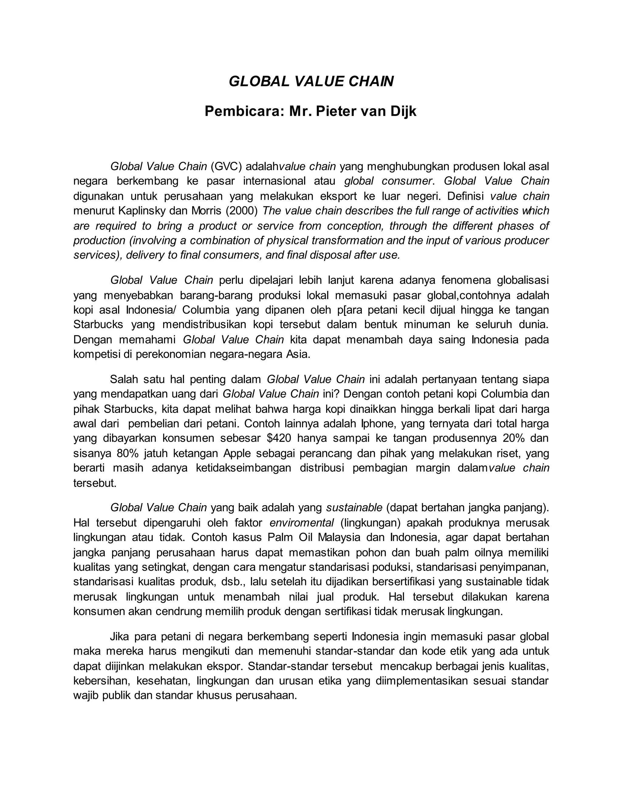 Tugas ringkasan Global Value Chain | DOCX