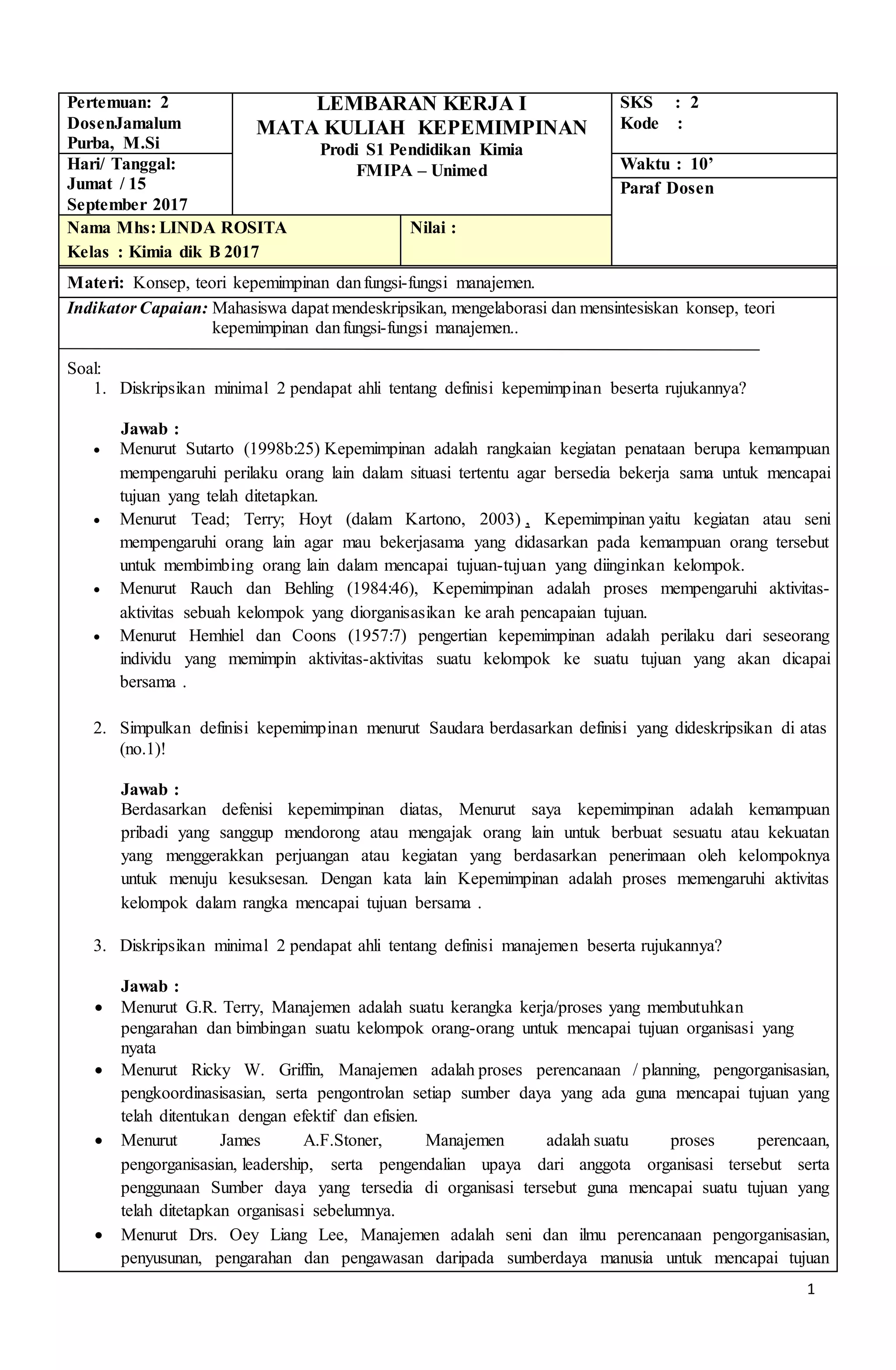 Tugas rutin kepemimpinan | DOCX