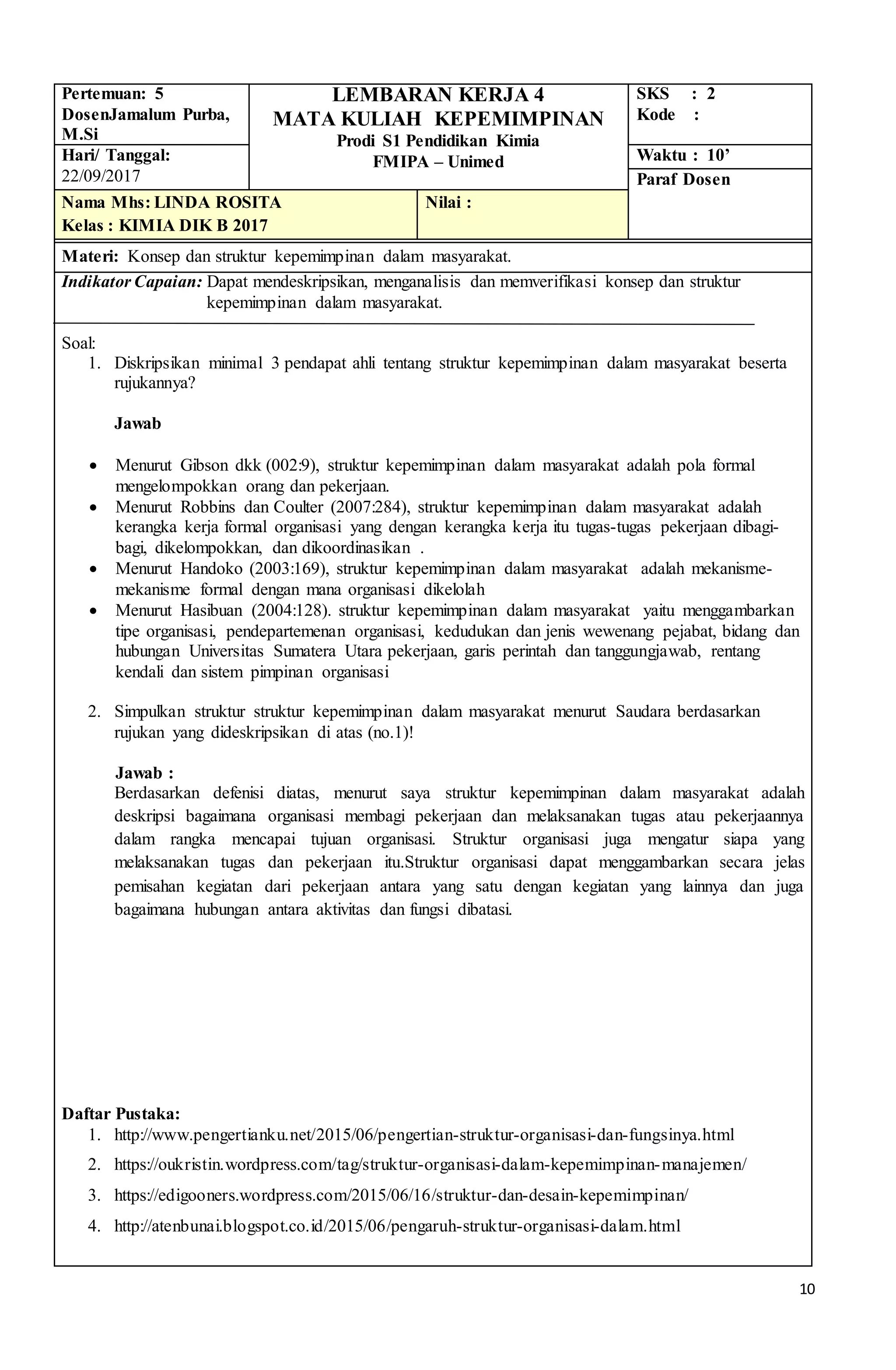 Tugas rutin kepemimpinan | DOCX