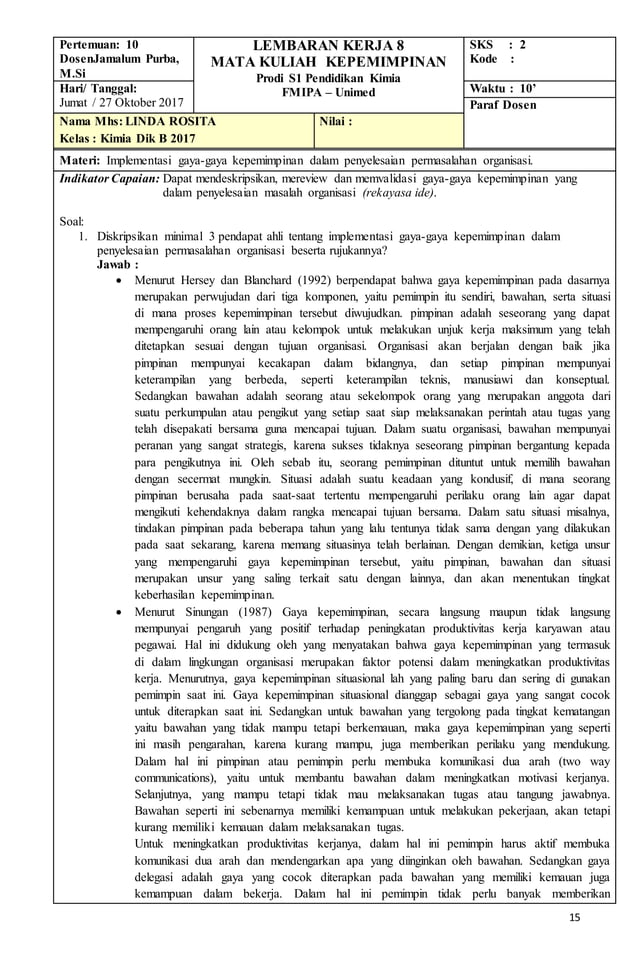 Tugas rutin kepemimpinan | DOCX