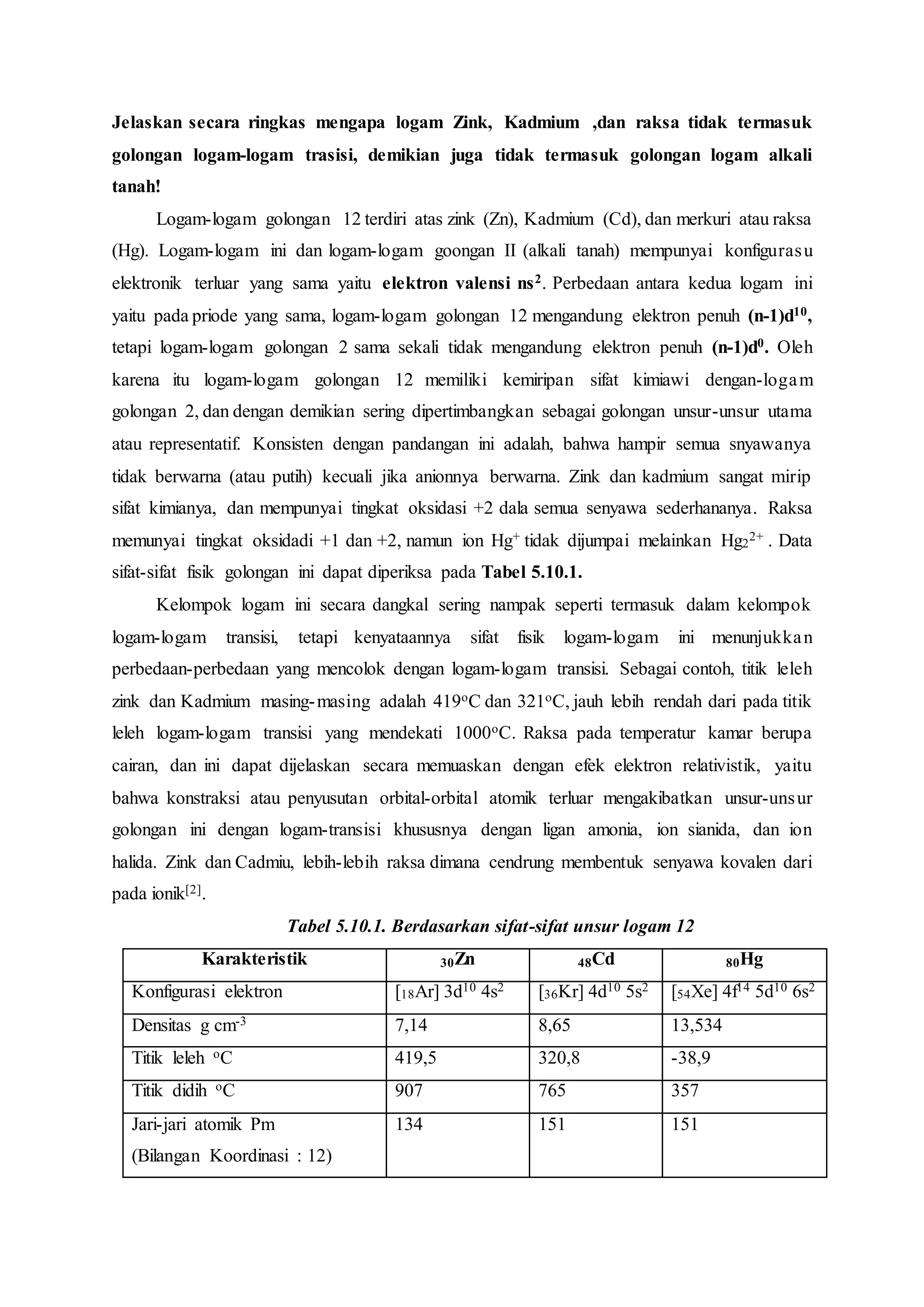 Logam Zn (zink) ,Cd (Cadmium), Hg (Raksa) | DOCX