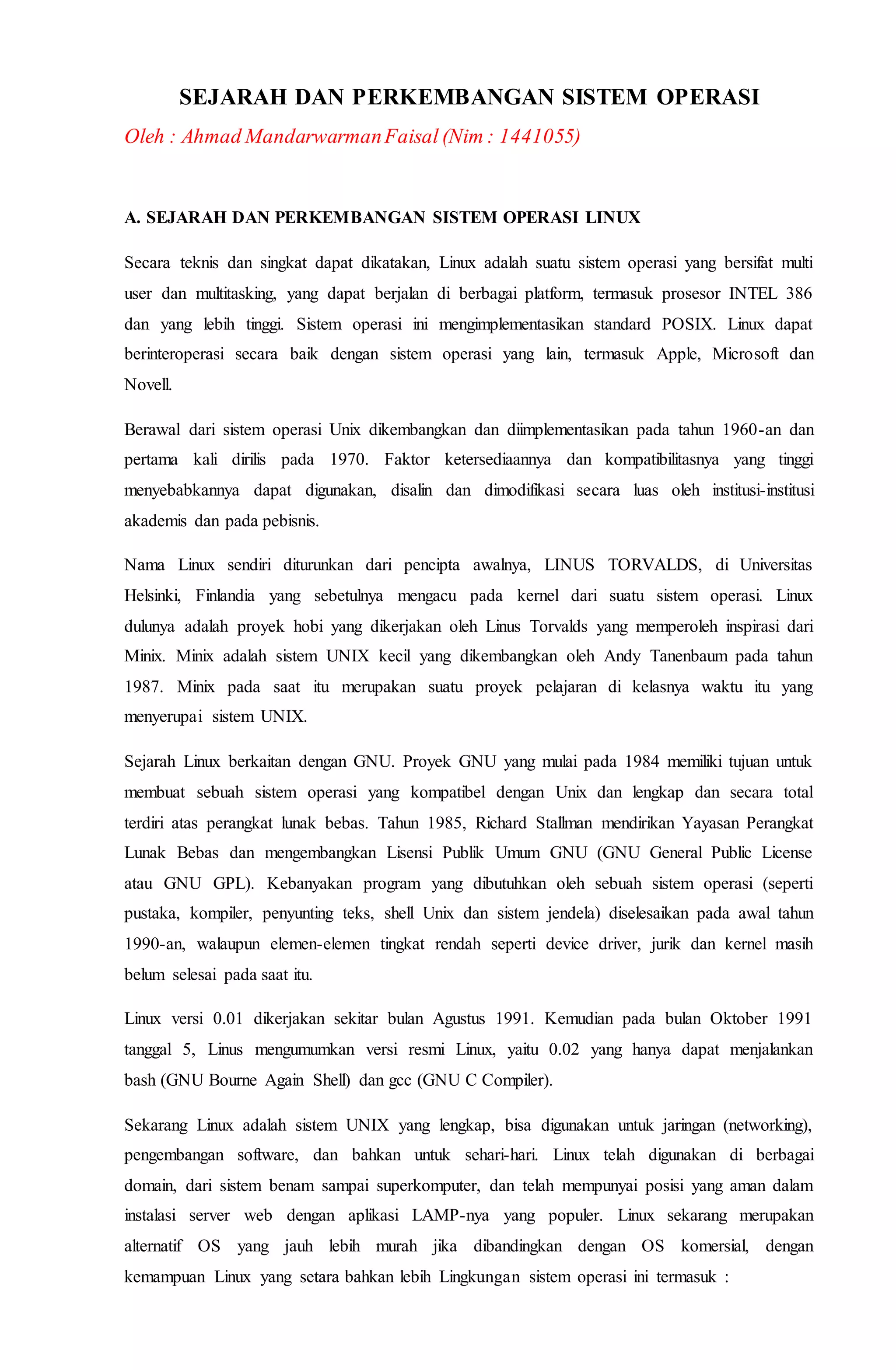 Sejarah dan perkembangan sistem operasi | DOCX