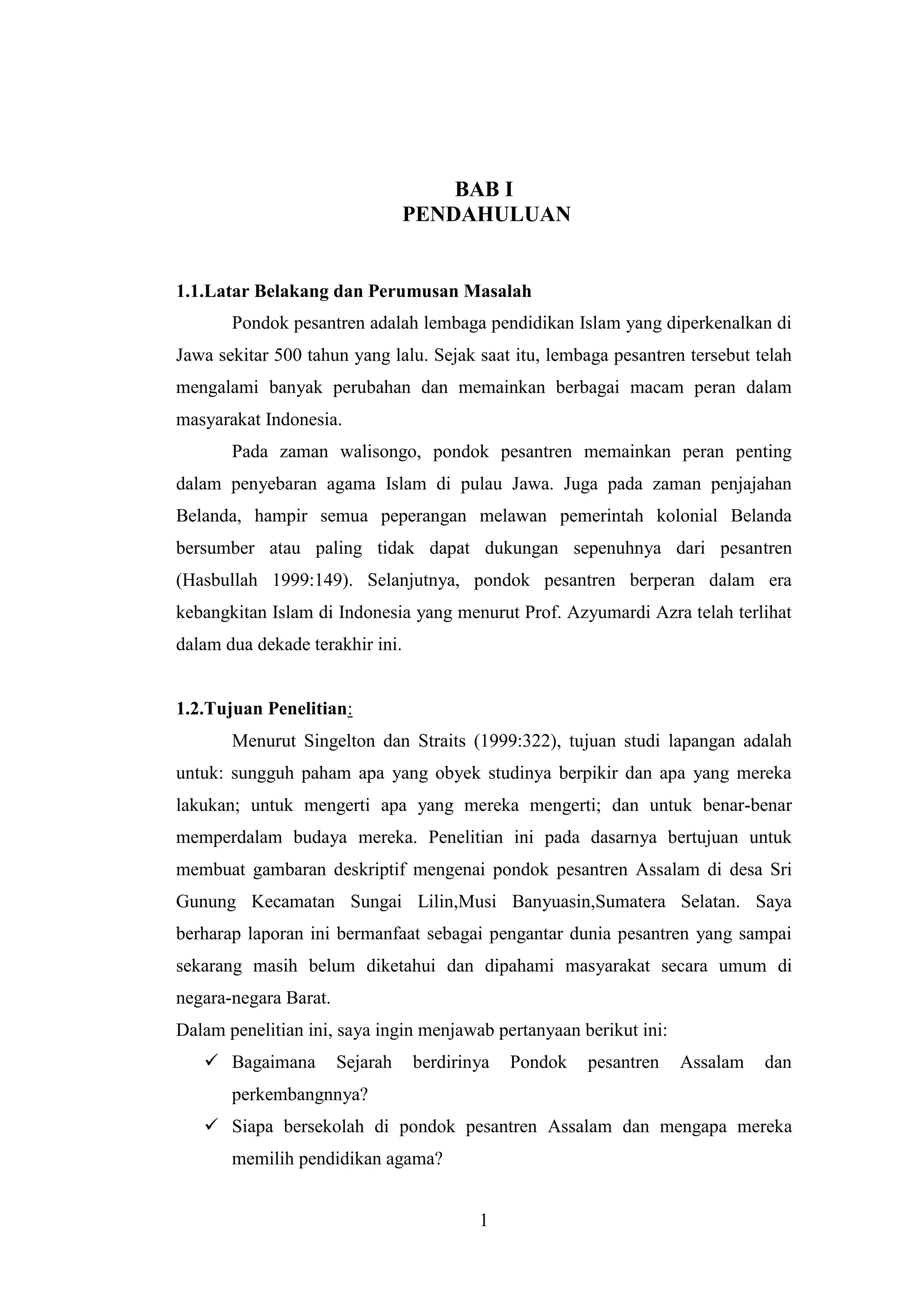 Tugas sejarah pondok pesantren assalam | DOCX