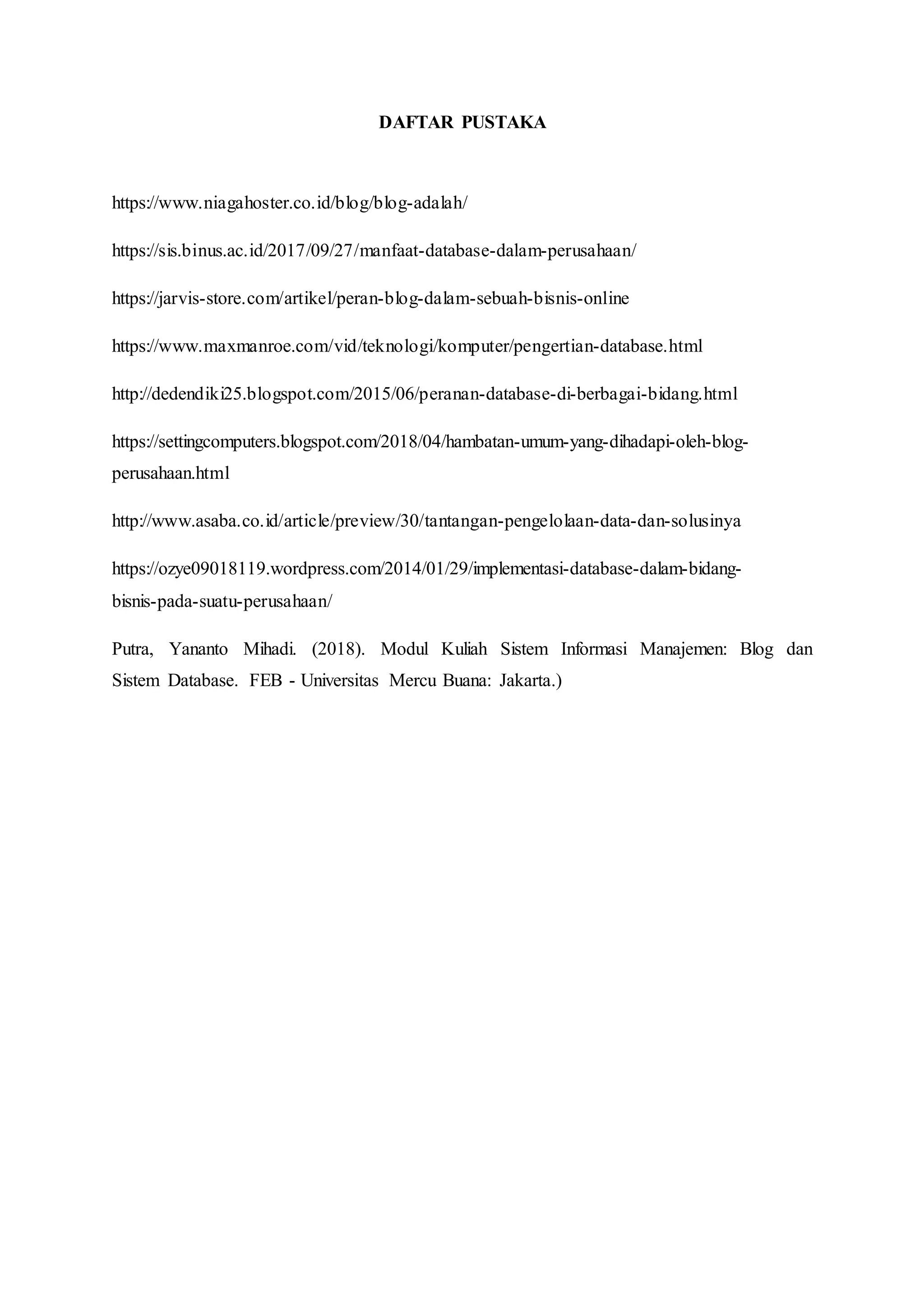 Tugas sim, widya ayunda putri, yananto mihadi putra, blog dan sistem database, 2018 | PDF