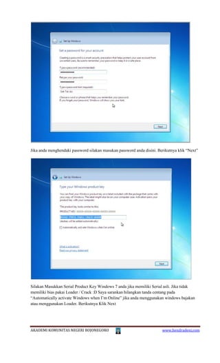 Tugas sistem operasi (intallasi windows 7) | PDF