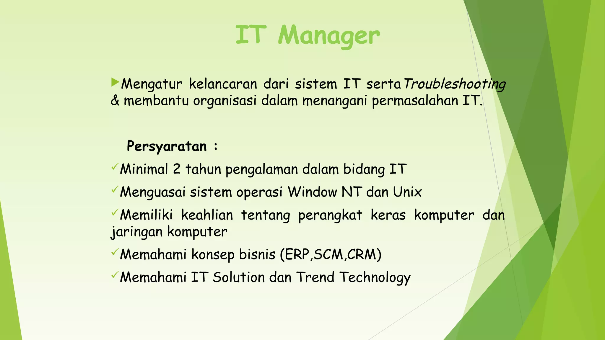 Profesi di Bidang Teknologi Informasi | PPT