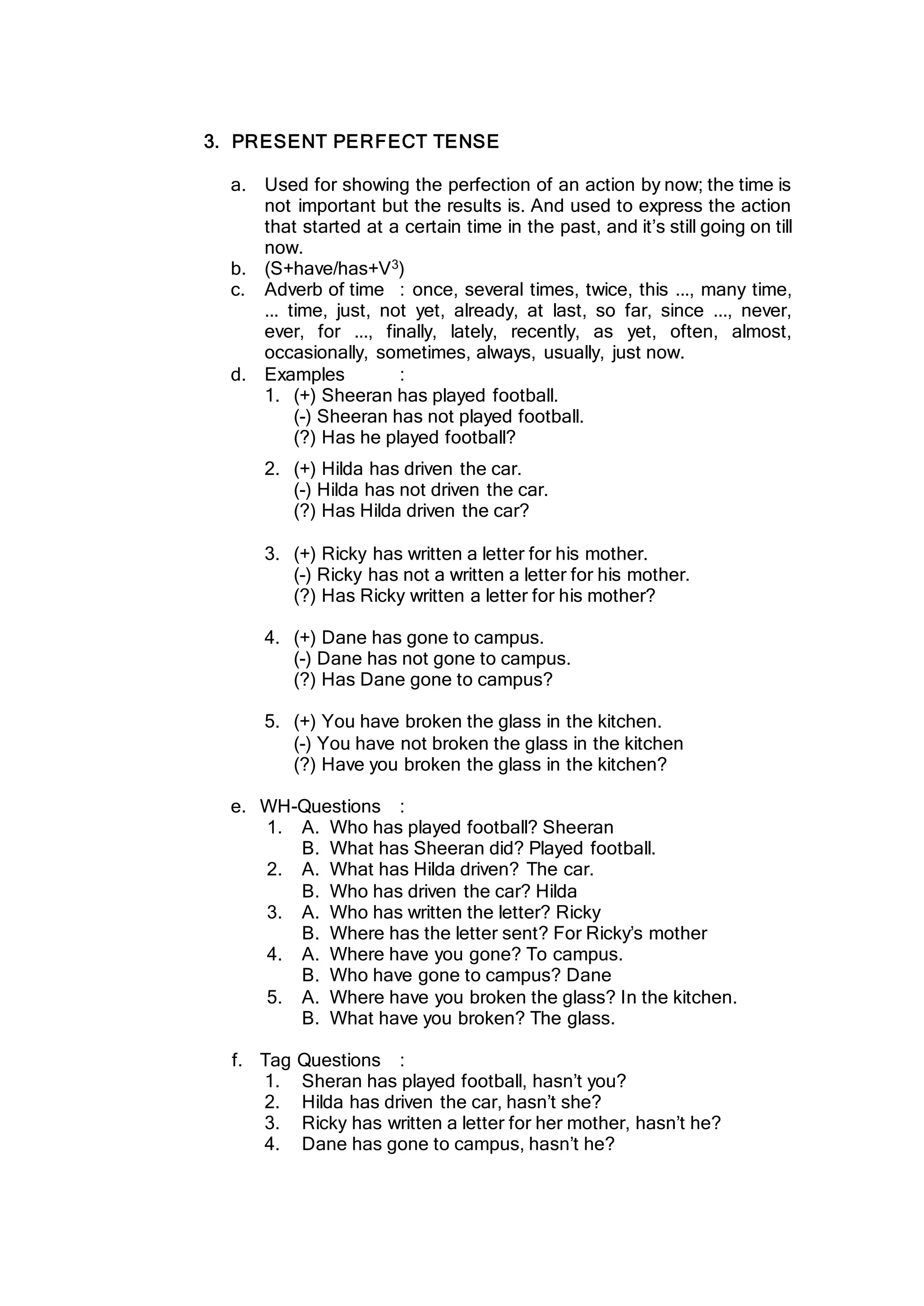 16 TENSES, RUMUS, CONTOH KALIMAT | DOCX