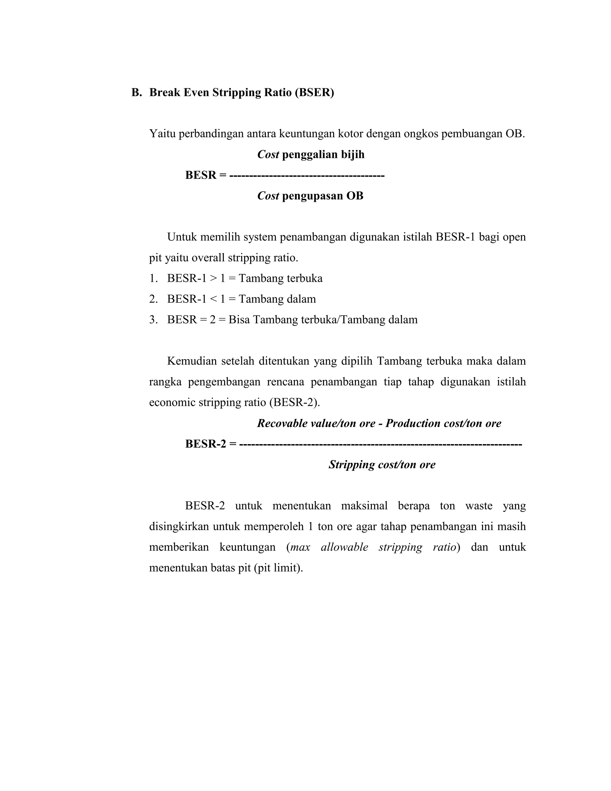 Tugas tambang terbuka hubungan rumus bser dan sr tambang terbuka | DOCX
