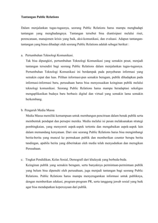 Tugas, tantangan, dan kendala profesi public relations | PDF