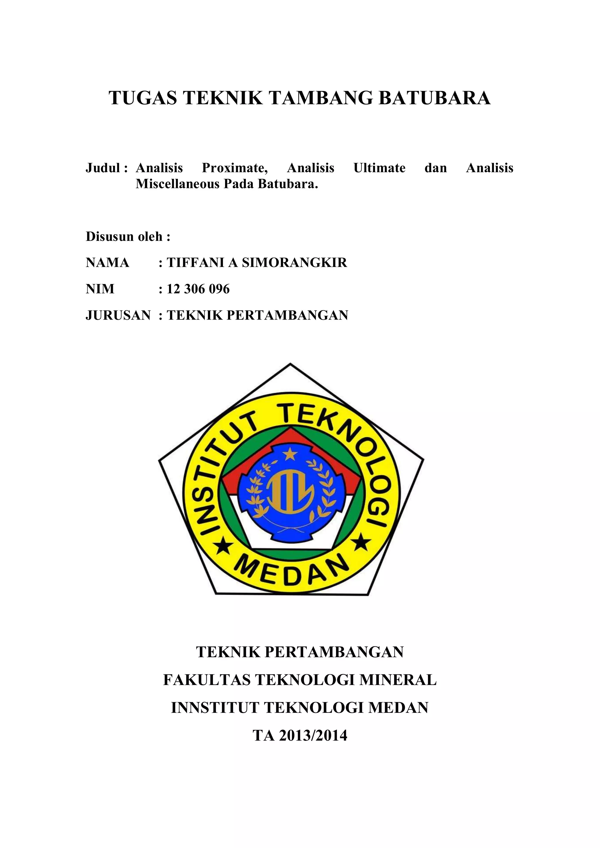 Tugas teknik tambang batubara Institut Teknologi Medan | PDF
