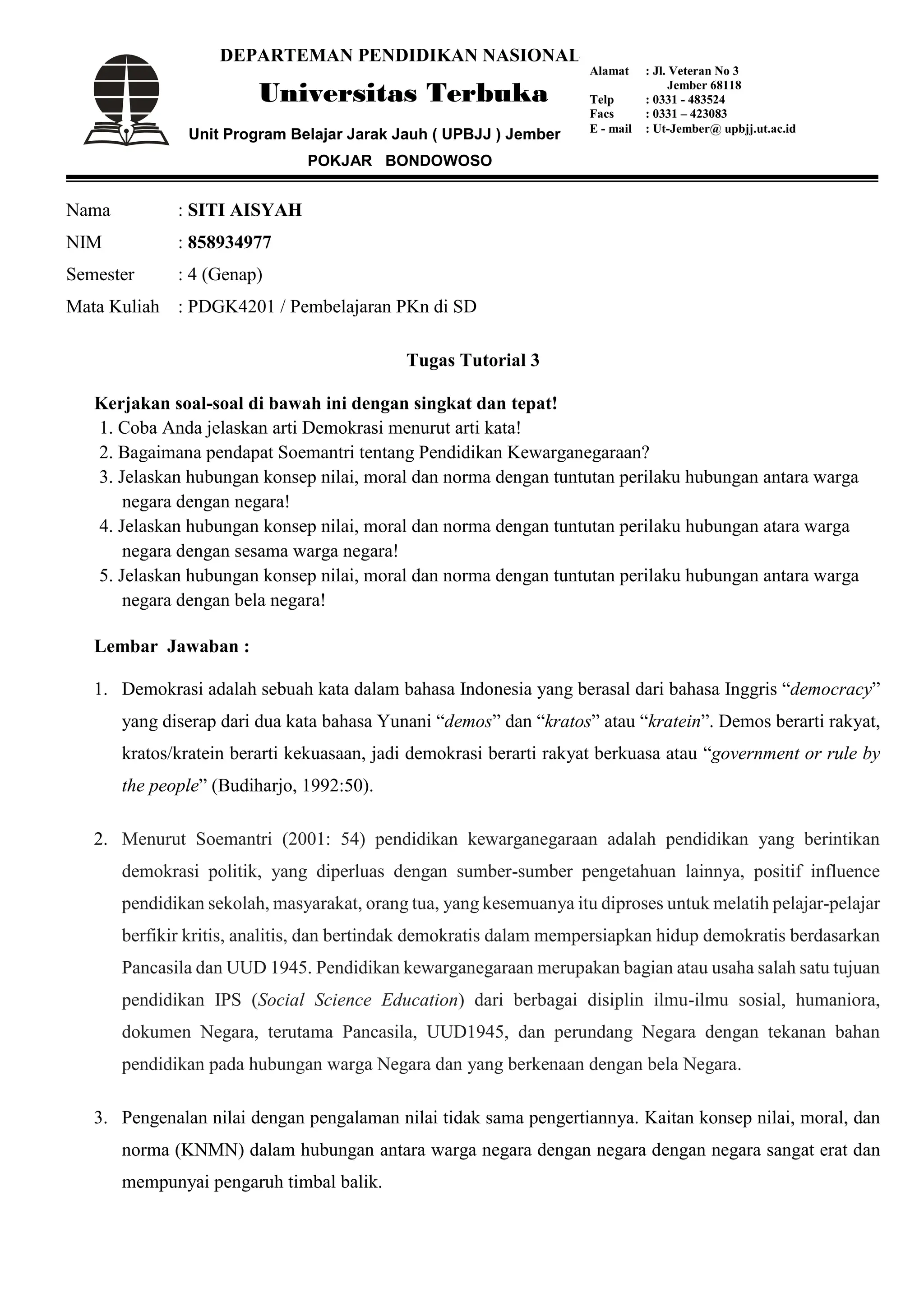 Tugas Tutorial 3 Pembelajaran PKn Di SD Siti Aisyah.pdf