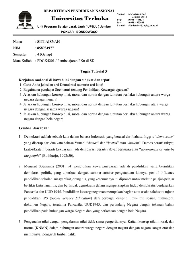 Tugas Tutorial 3 Pembelajaran PKn Di SD Siti Aisyah.pdf