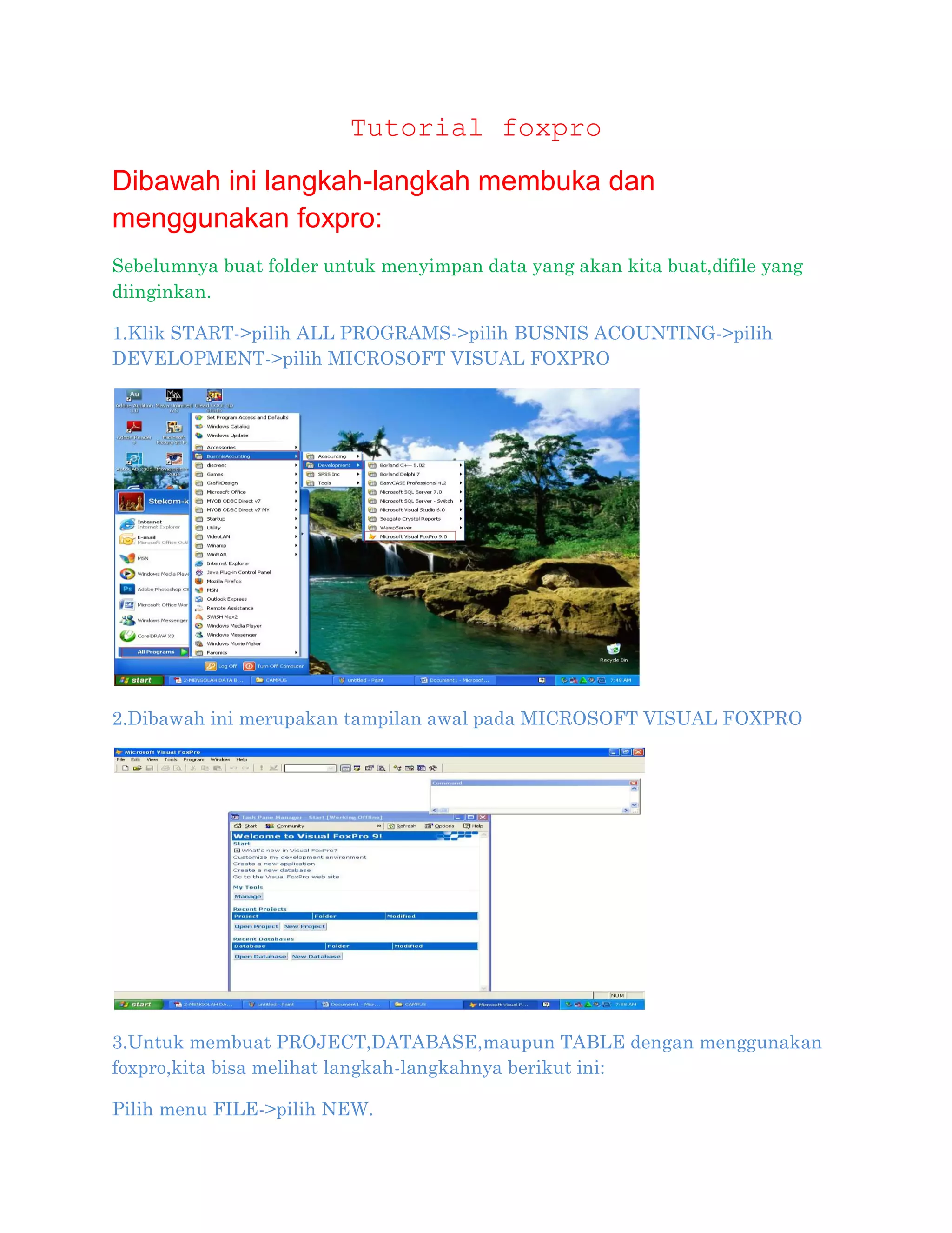 Tutorial langkah pembuatan data base menggunakan ms.fox pro | PDF
