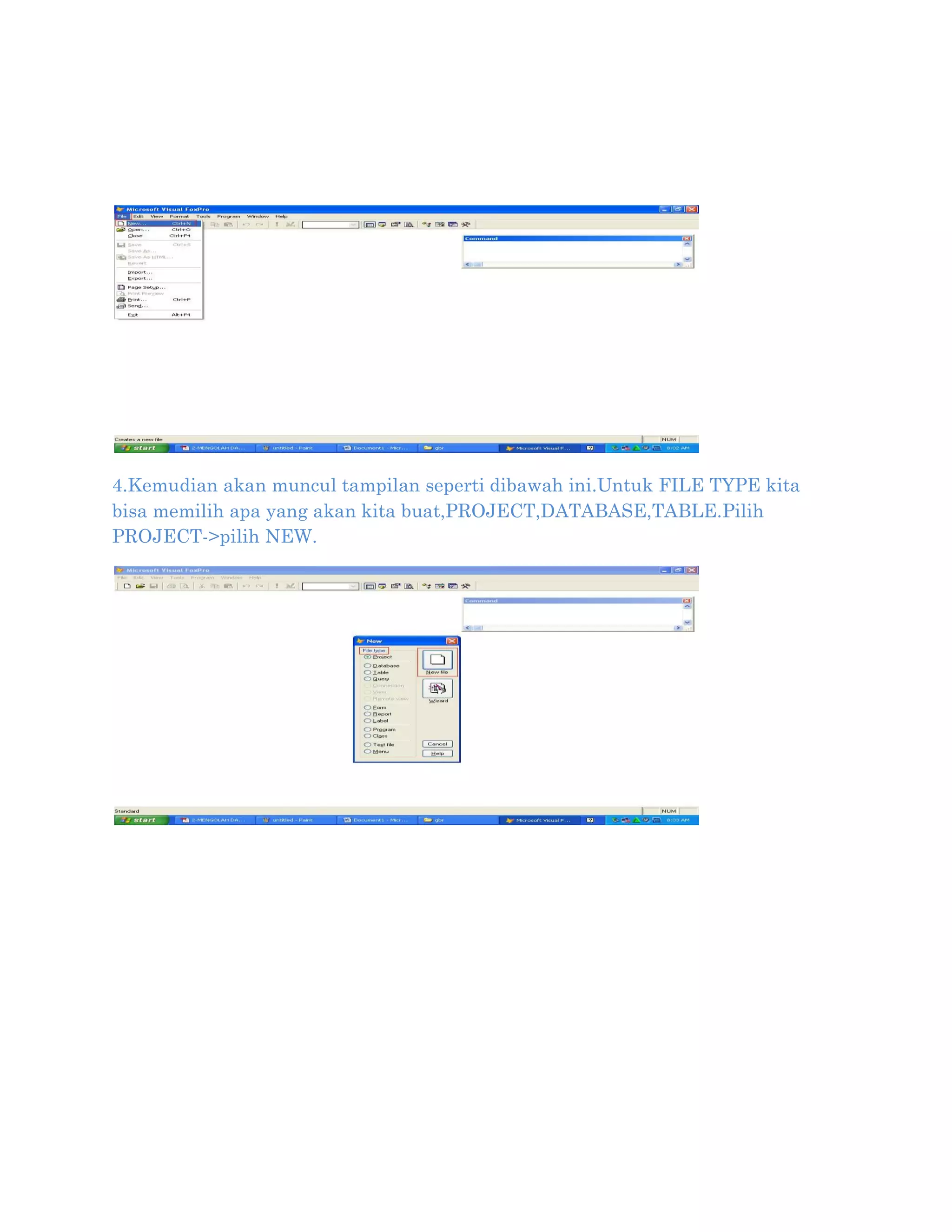 Tutorial langkah pembuatan data base menggunakan ms.fox pro | PDF