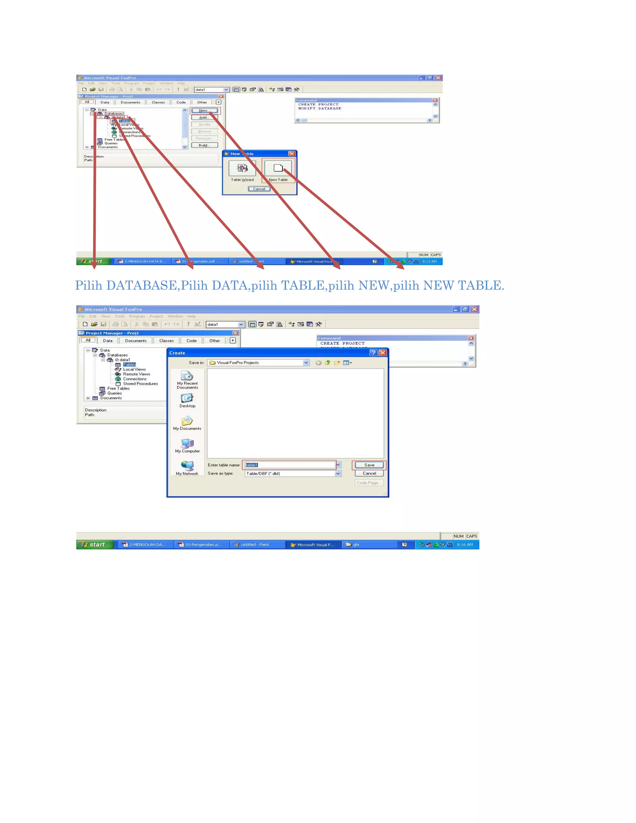 Tutorial langkah pembuatan data base menggunakan ms.fox pro | PDF