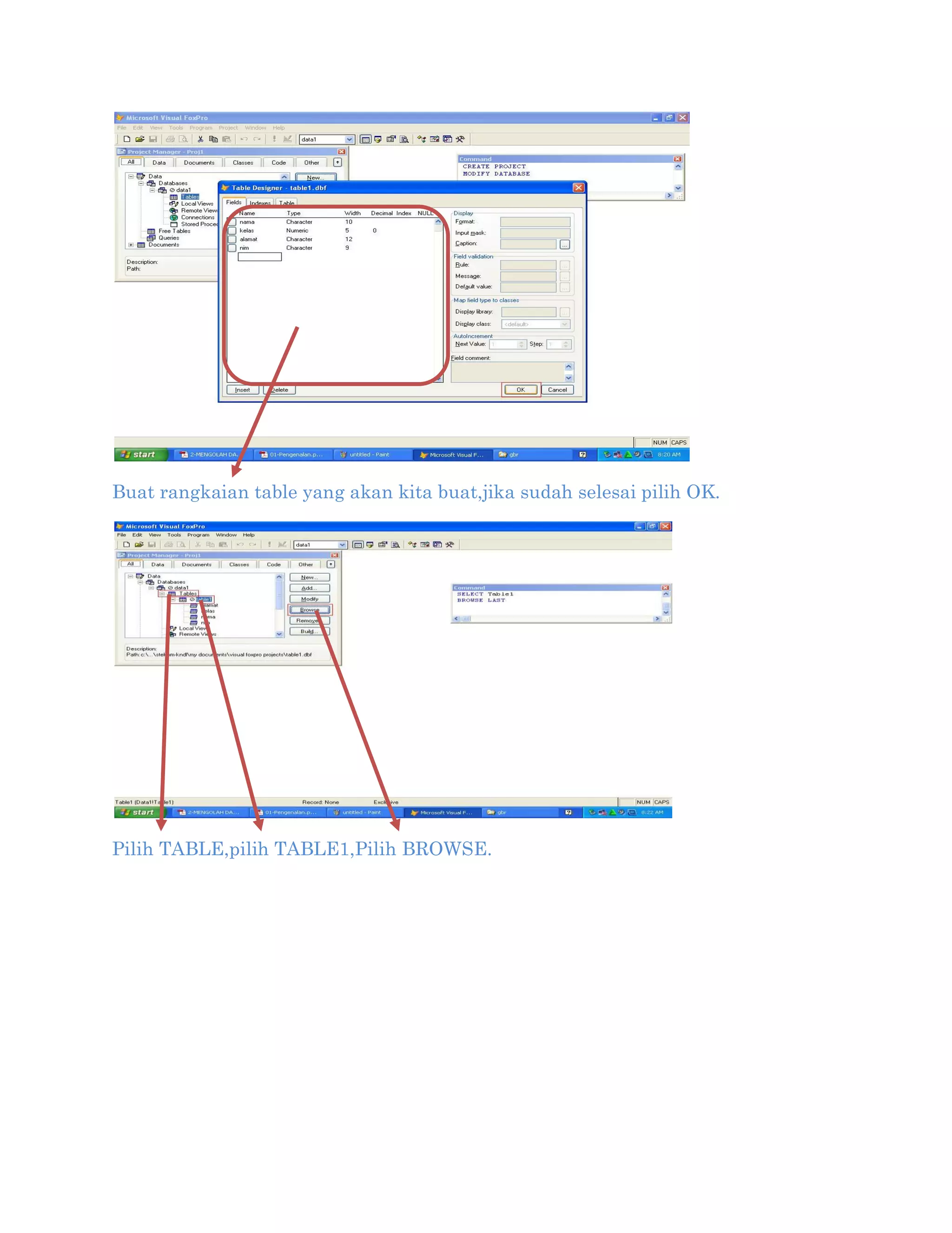 Tutorial langkah pembuatan data base menggunakan ms.fox pro | PDF