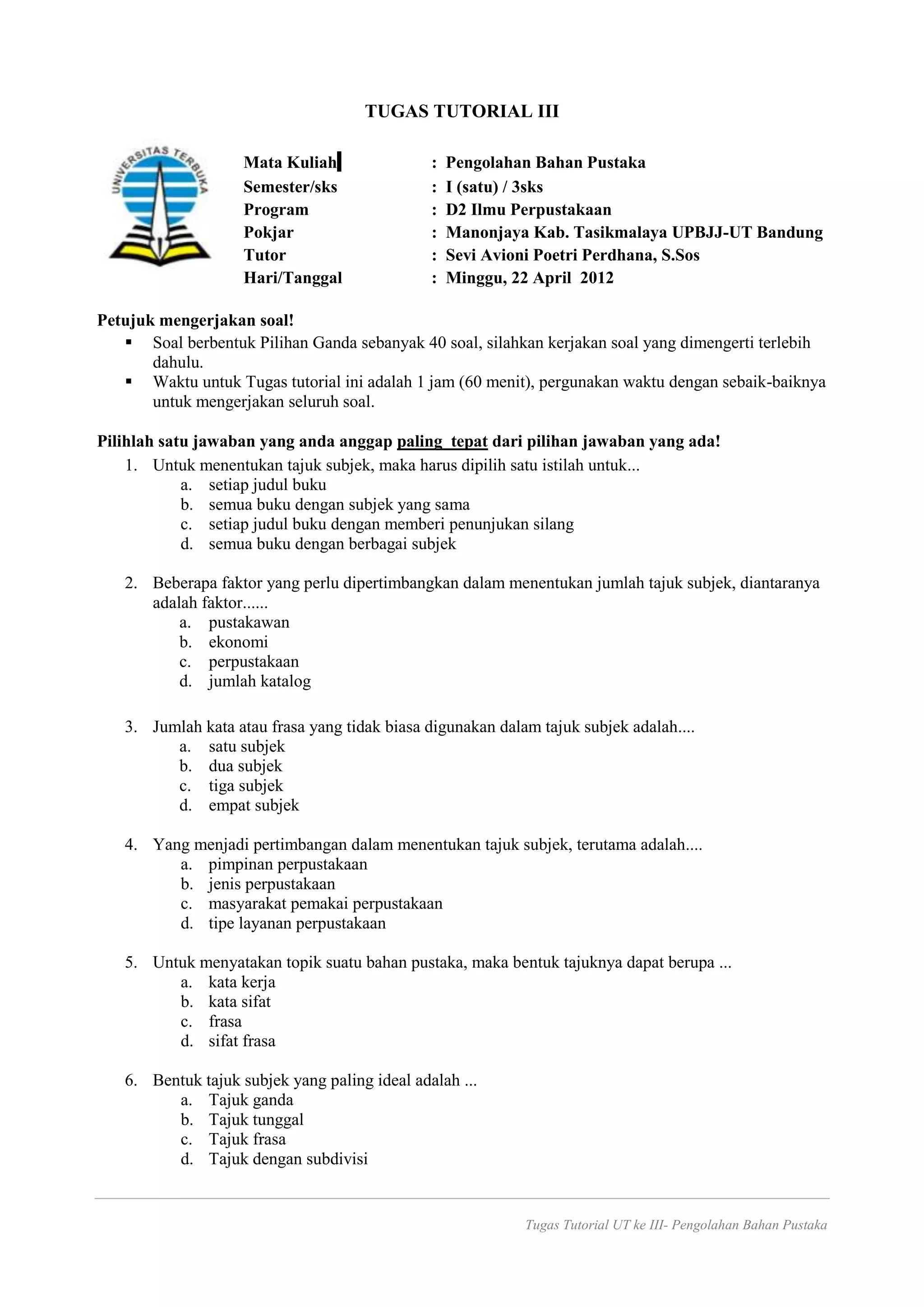 Tugas tutorial iii | DOCX