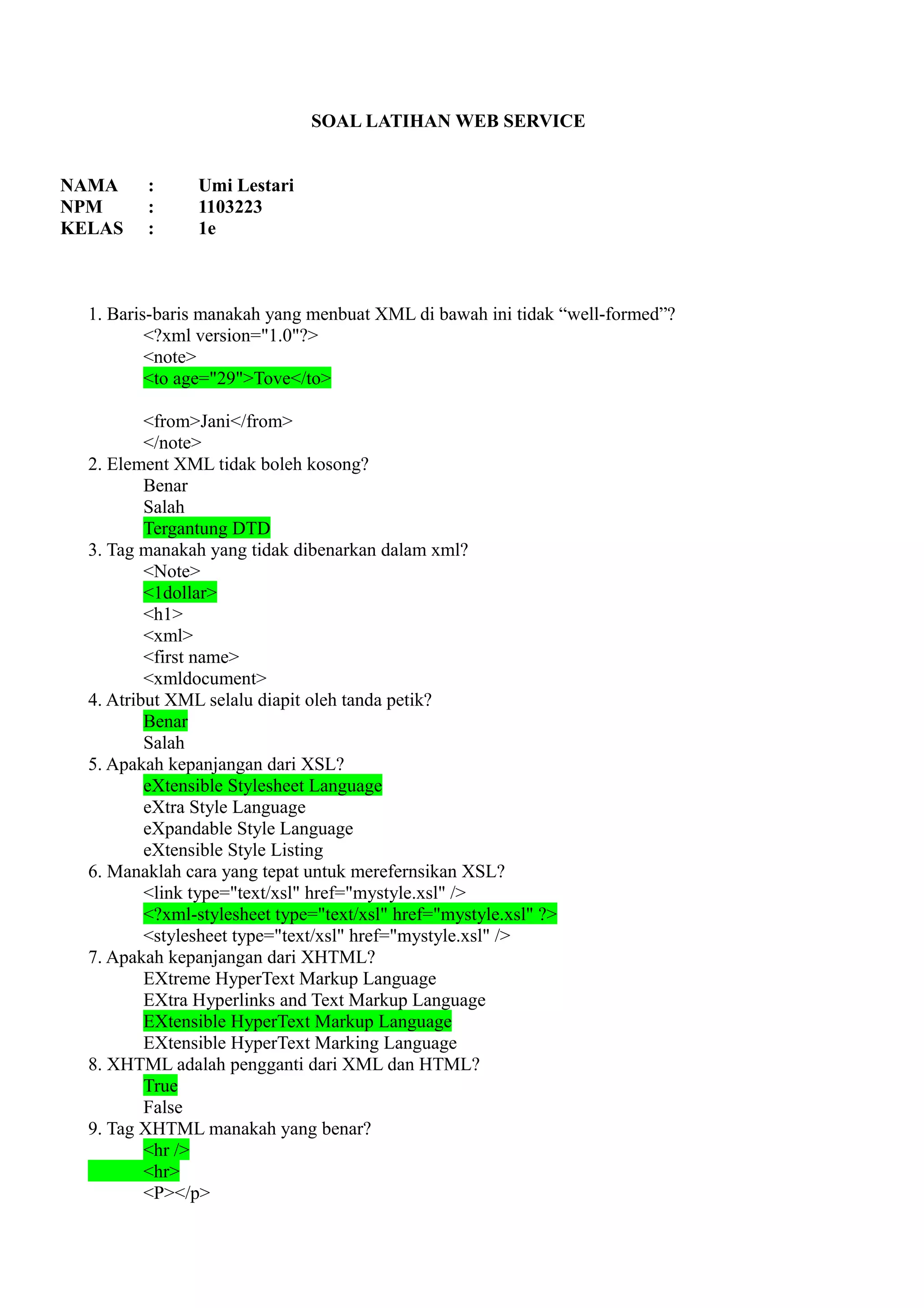 Tugas umi lestari 1 e 1103197 soal latihan | PDF