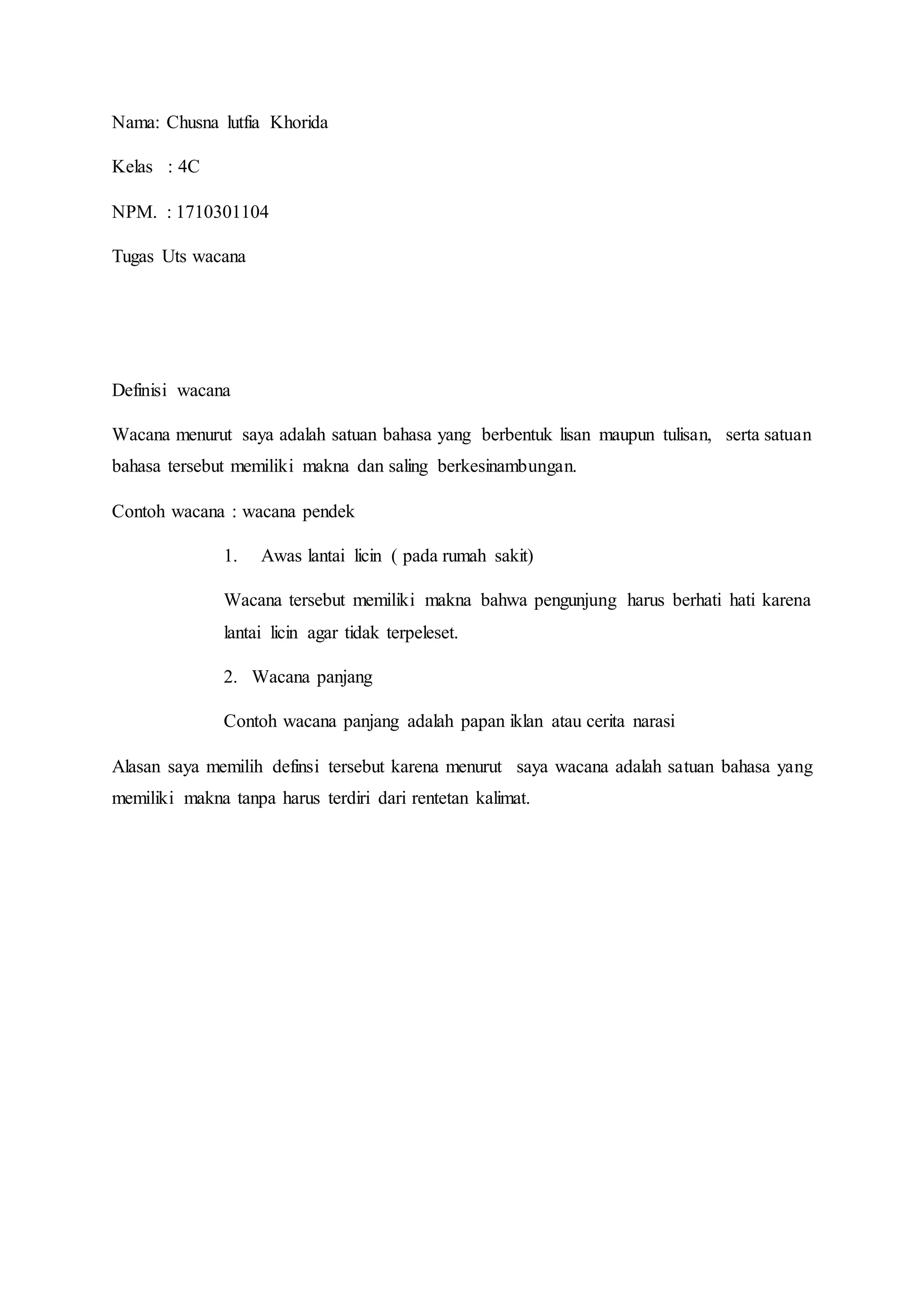 Tugas uts wacana chusna | DOCX