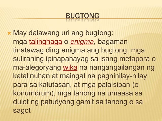 Tugmaang de gulong- tulang panudyo-bugtong-palaisipan | PPTX