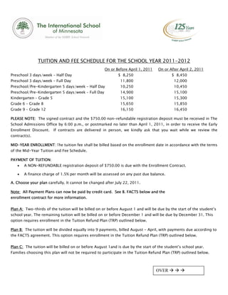 Tuition and fee schedule 2011 2012 | PDF