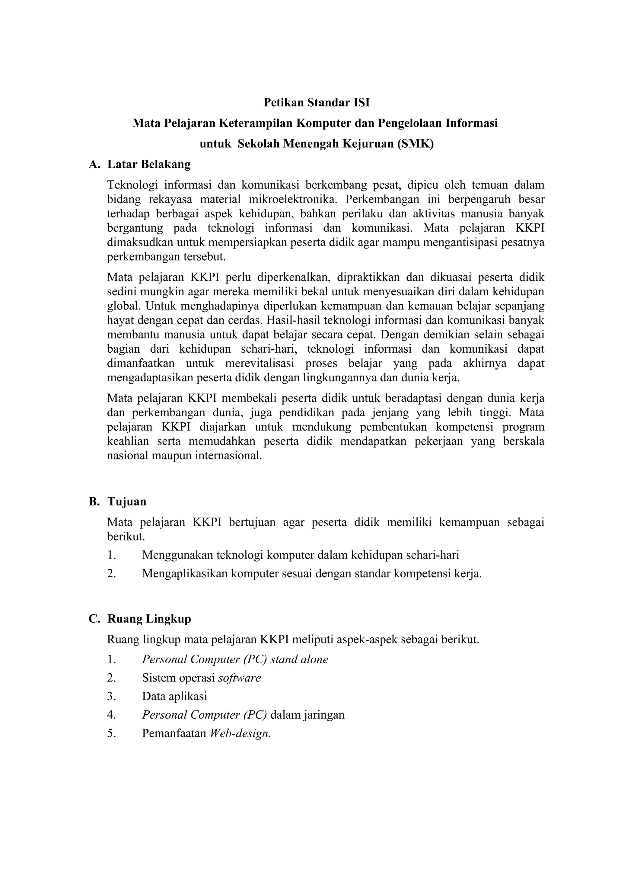 Tujuan pengajaran kkpi | DOC