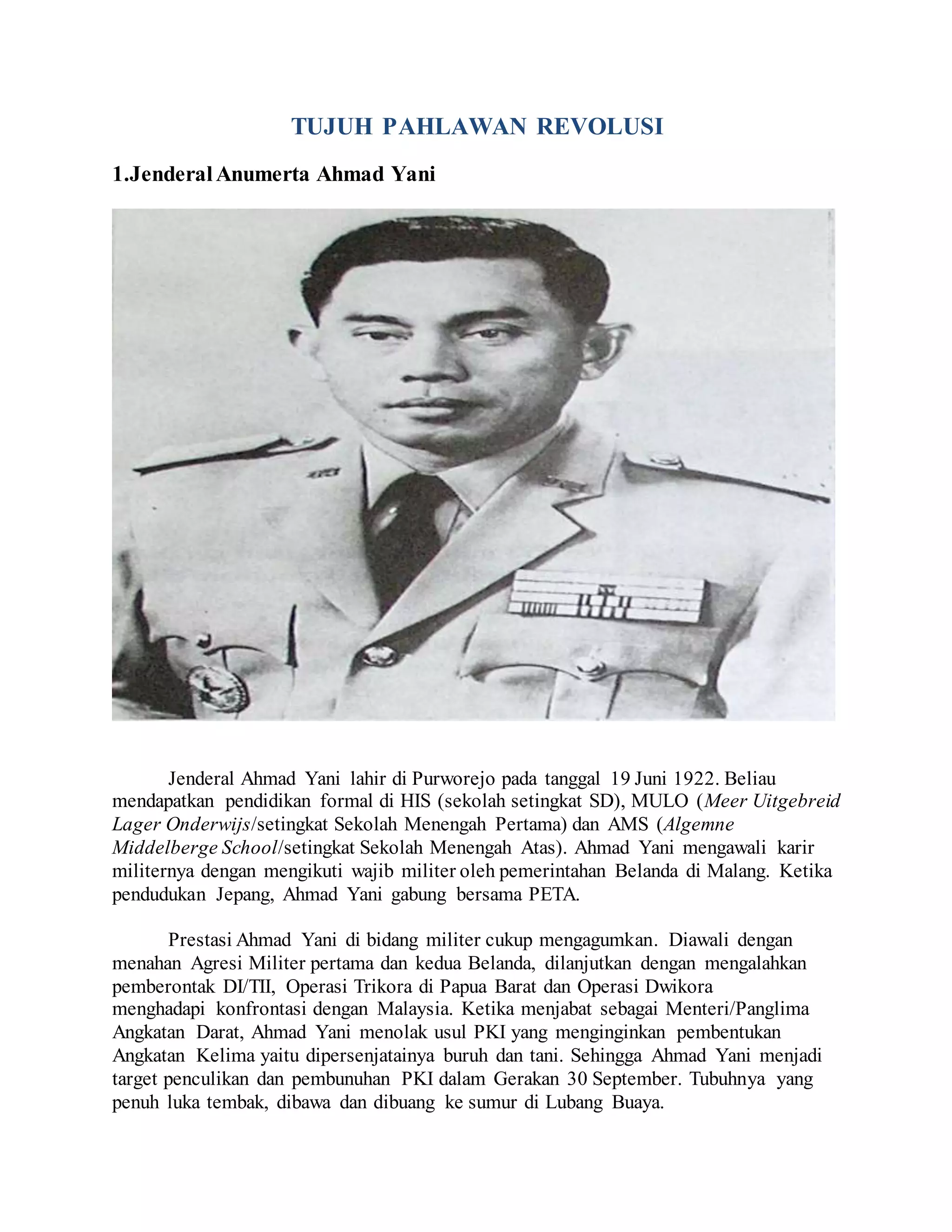 Tujuh pahlawan revolusi indonesia | DOCX