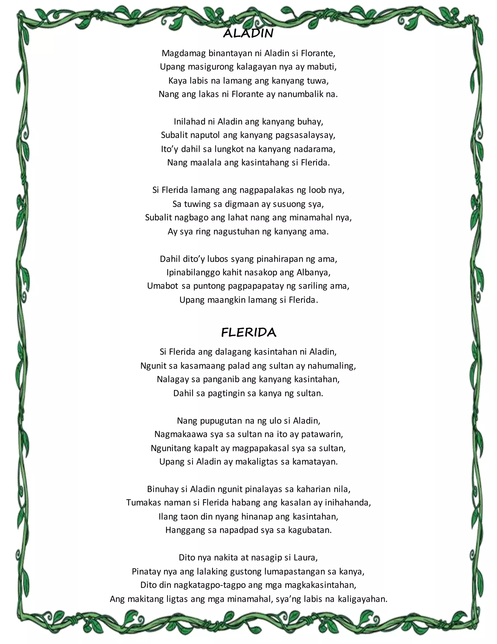 Tula - Mga Tauhan sa Florante at Laura | DOCX Tula - Mga Tauhan sa Florante at Laura | DOCX