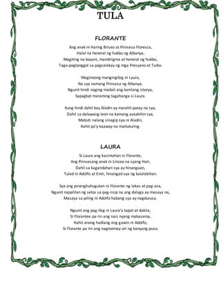 Tula - Mga Tauhan sa Florante at Laura | DOCX