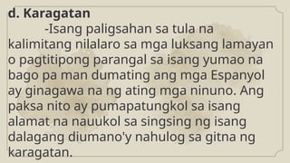 Mga tulang lumaganap noong unang panahon | PPTX