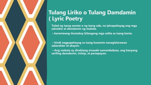 Kahulugan at mga katangian ng isang tula | PPTX
