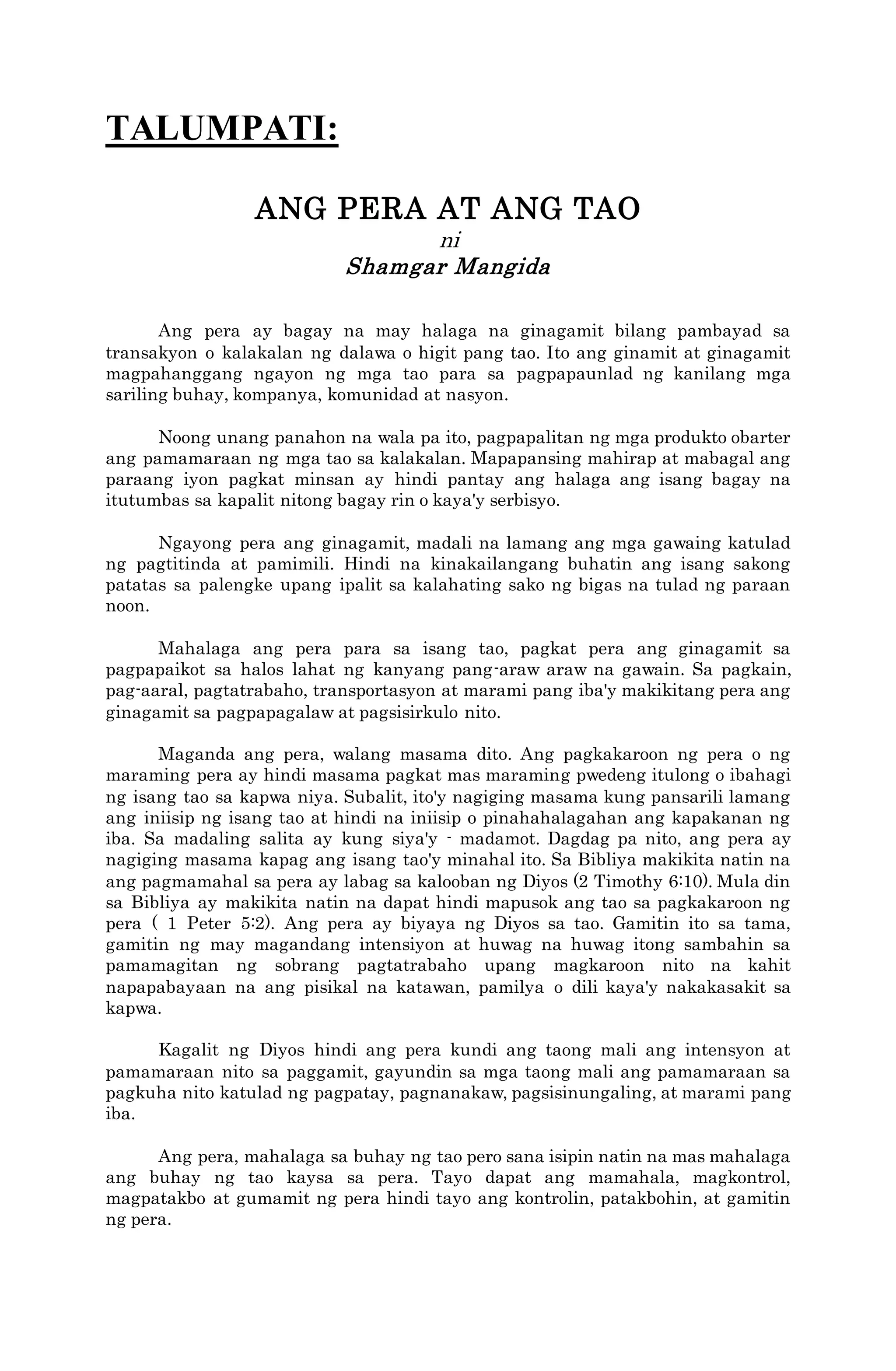 Tula, talumpati, maikling kwento, pabula, sanaysay | DOCX