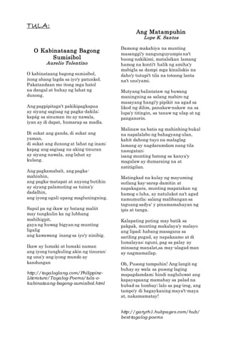 Tula, talumpati, maikling kwento, pabula, sanaysay | DOCX