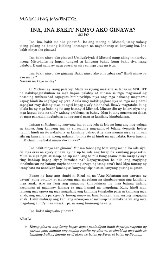 Tula Talumpati Maikling Kwento Pabula Sanaysay