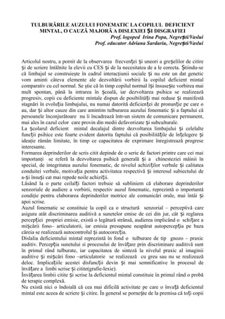 Tulburarile auzului fonematic la copilul deficient mintal | DOC