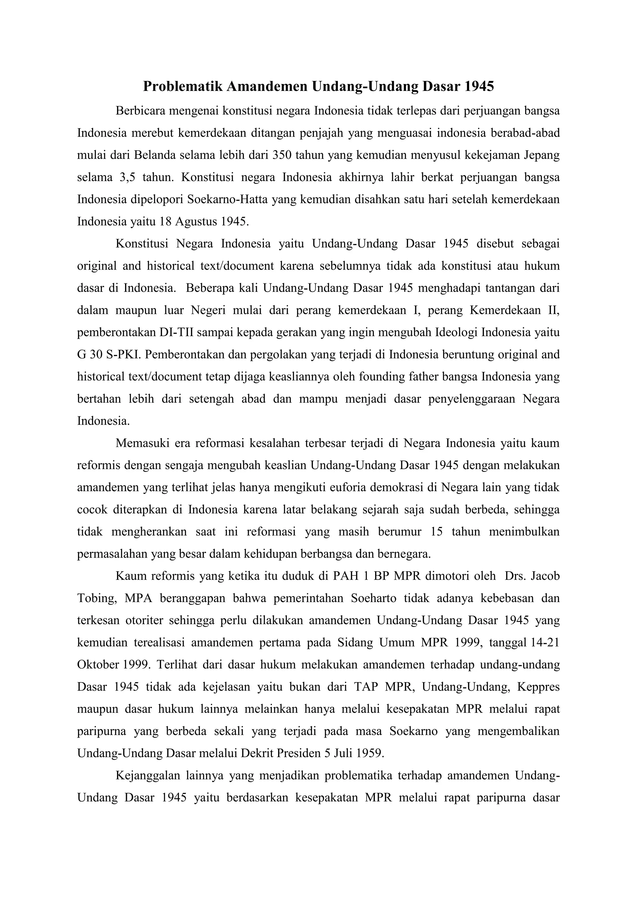 Tulisan problematik amandemen undang | PDF