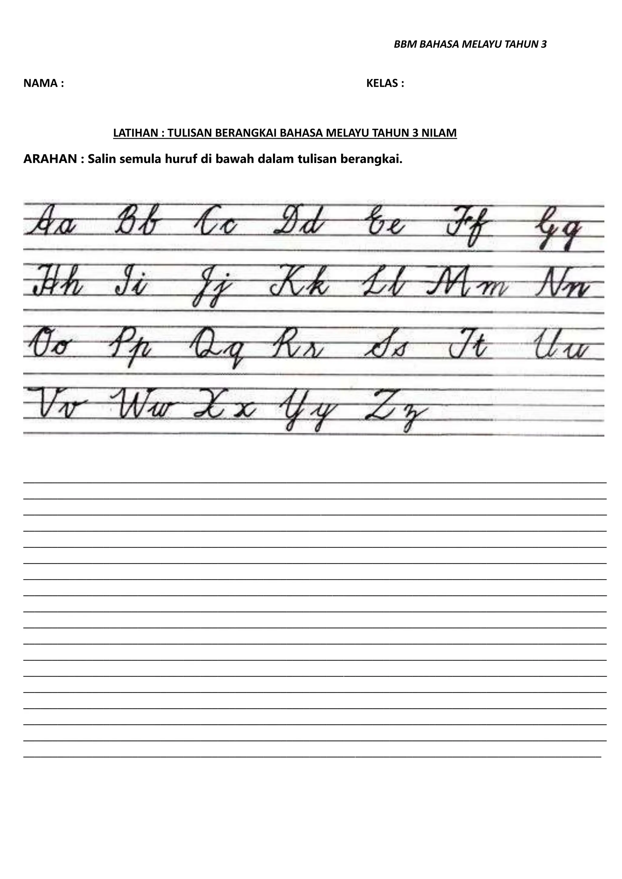 LATIHAN TULISAN BERANGKAI BAG MURID TAHUN 3 | DOCX