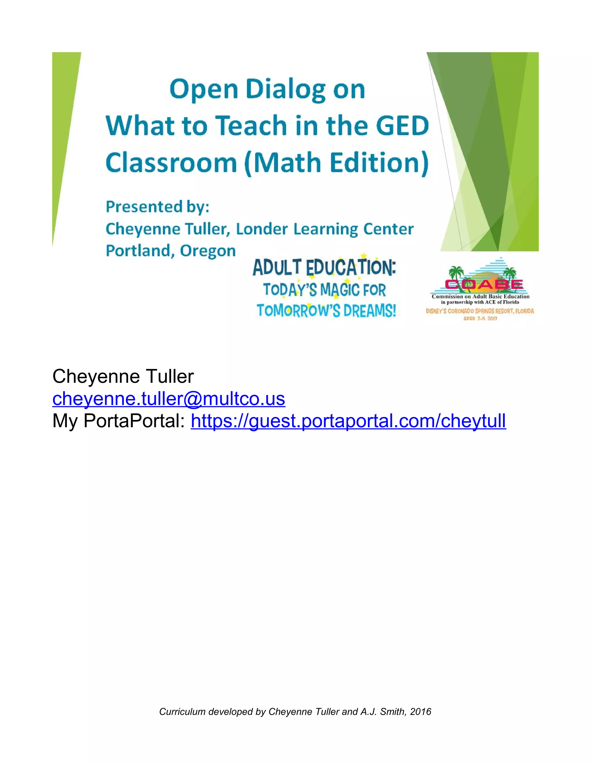 GED Math Presentation Handout 2017 | PDF