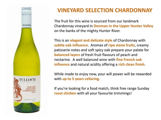 Tulloch Wines "Vineyard Selection" | PPTX | Alcoholic Beverages | Food & Drink
