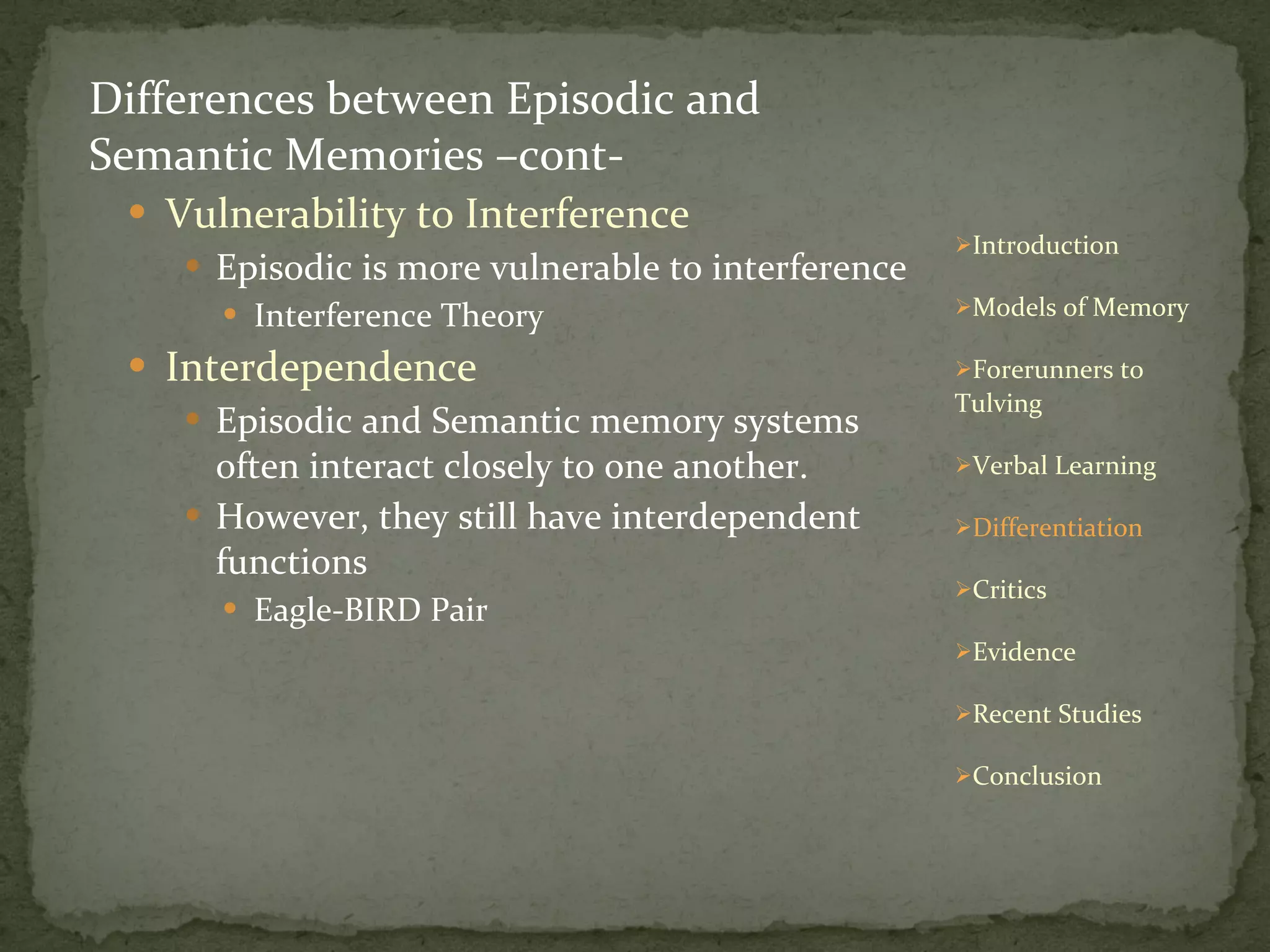 Tulving episodic semantic | PPT | Science