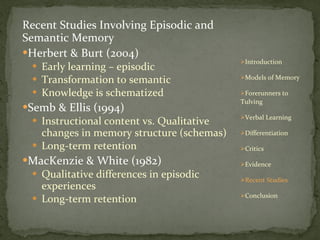 Tulving episodic semantic | PPT | Science